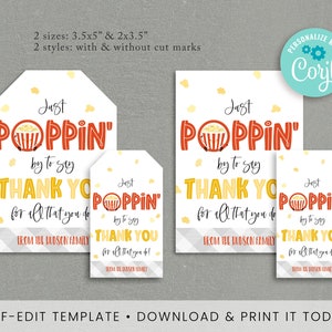 Popcorn Gift Tag Editable, Popping by to Say Thank You, Teacher ...