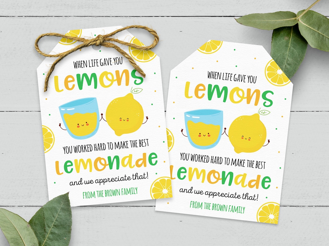 Lemon Gift Tag When Life Gives You Lemons Editable Thank You - Etsy