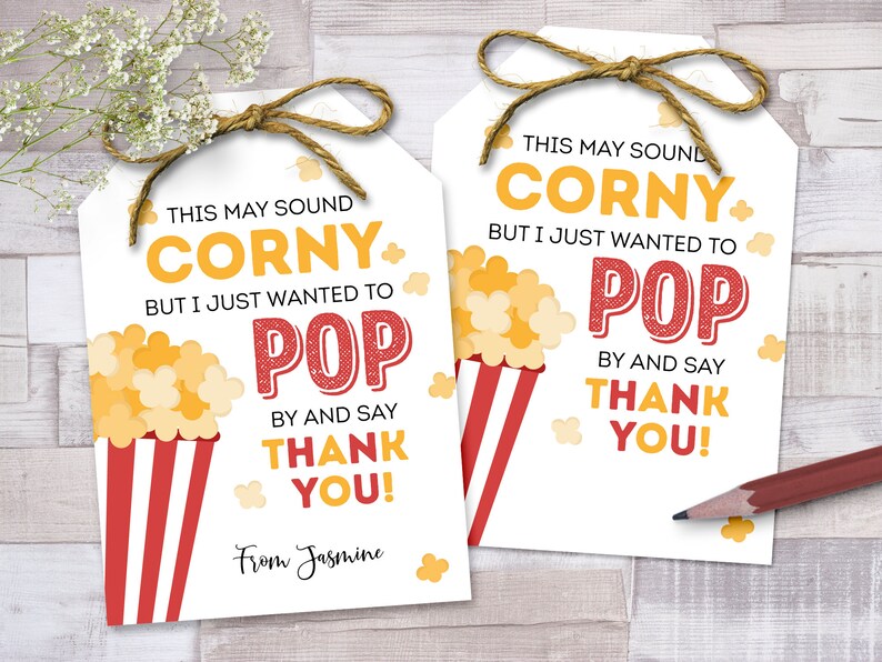 Editable Popcorn Thank You Gift Tag Printable Volunteer Staff | Etsy