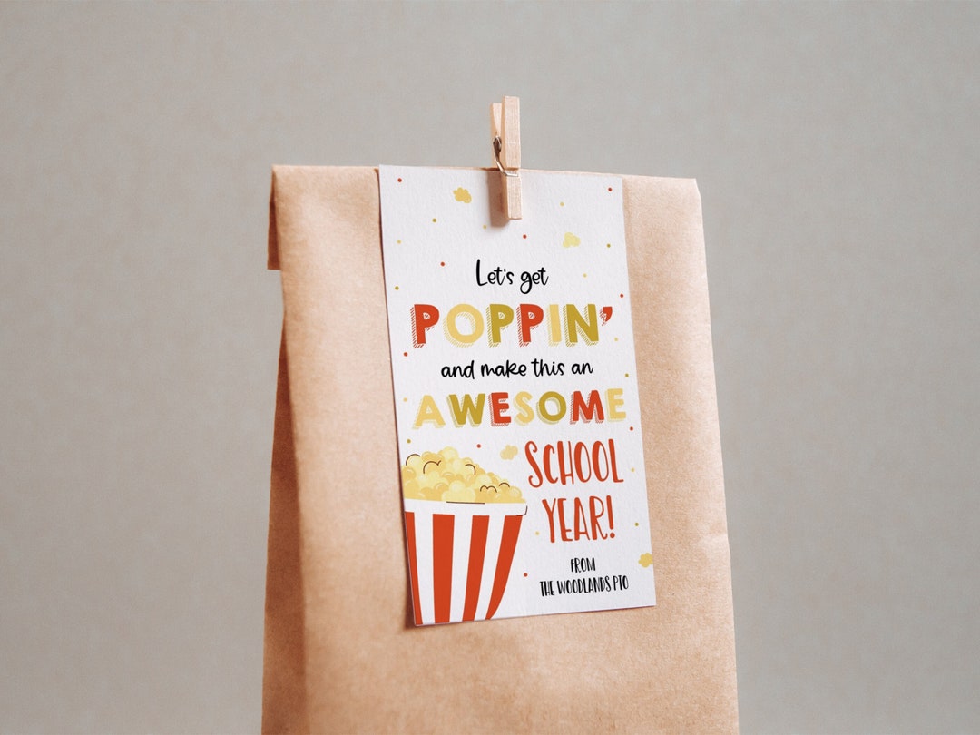 Let's Get Poppin' Back to School Popcorn Favor Tag, First Day of School ...