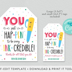 Pen Thank You Gift Tag, Editable Appreciation Gift for Teacher ...