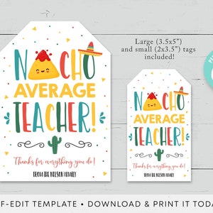 Editable Nacho Average Teacher Tags, Mexican Themed Teacher ...