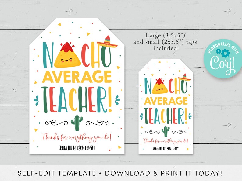 Editable Nacho Average Teacher Tags Mexican Themed Teacher - Etsy