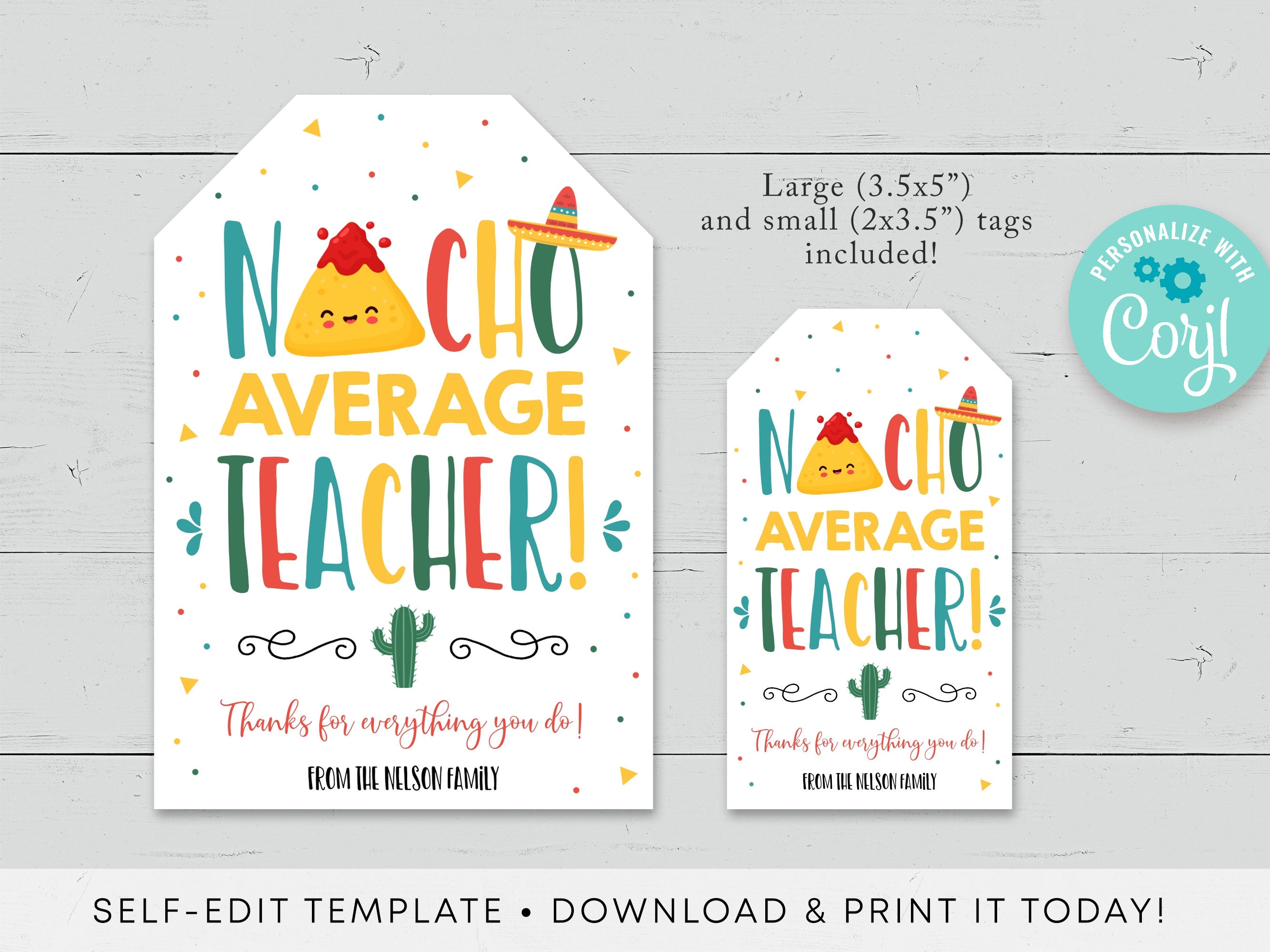 Editable Nacho Average Teacher Tags Mexican Themed Teacher | Etsy