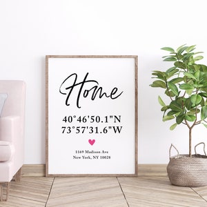 Custom Home Coordinates Sign, Personalized Home Address Print ...