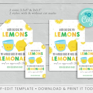 Lemon Gift Tag, When Life Gives You Lemons Editable Thank You Tag ...