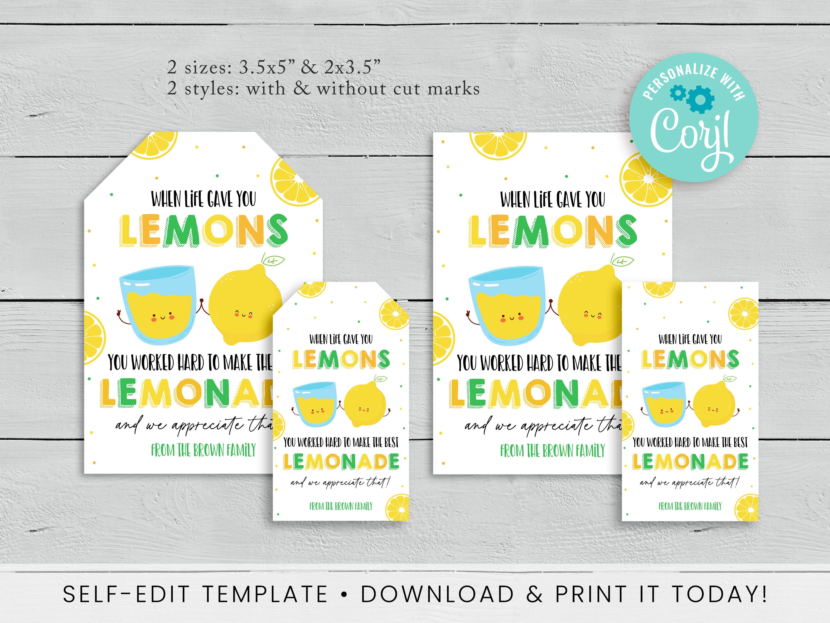 Lemon Gift Tag, When Life Gives You Lemons Editable Thank You Tag ...