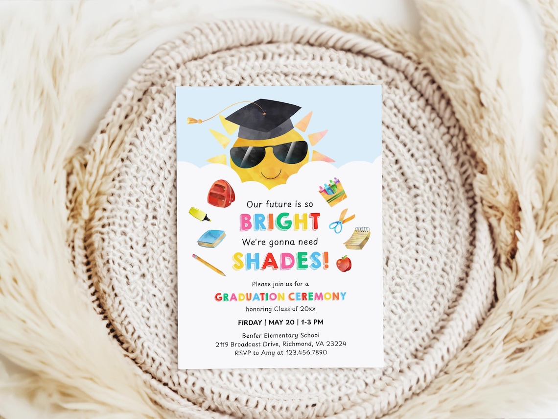 Kindergarten Graduation Invitation, Future is so Bright Wear Shades ...