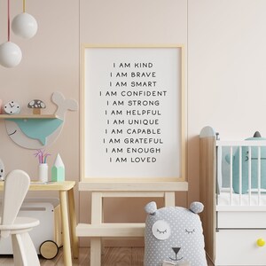 I Am Brave I Am Kind Print, Affirmation Wall Art for Kids, Minimalist ...