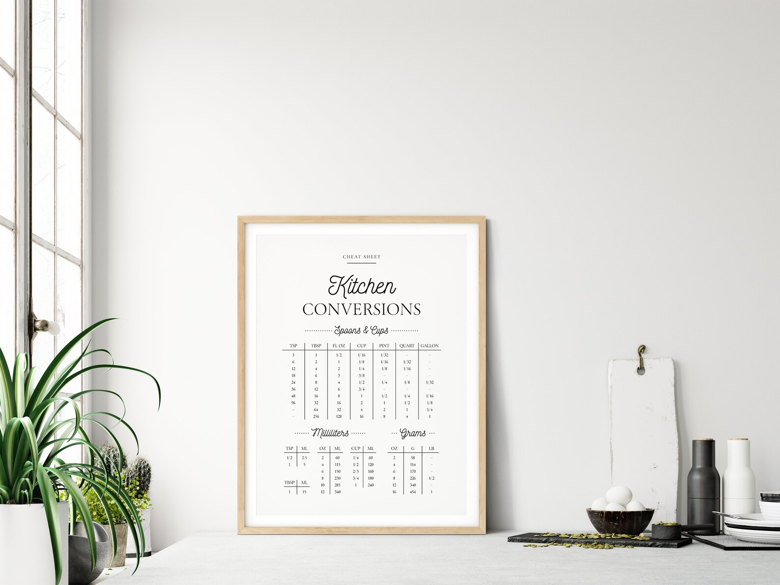 Modern Kitchen Conversions Print, Kitchen Cheat Sheet Printable, Simple ...