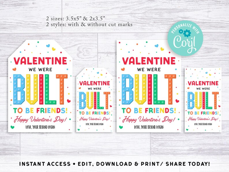 Valentine We Were Built to Be Friends Gift Tag, Building Blocks Puzzle ...