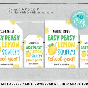 Easy Peasy Lemon Squeezy Gift Tag, Back to School Lemon Gift Label ...