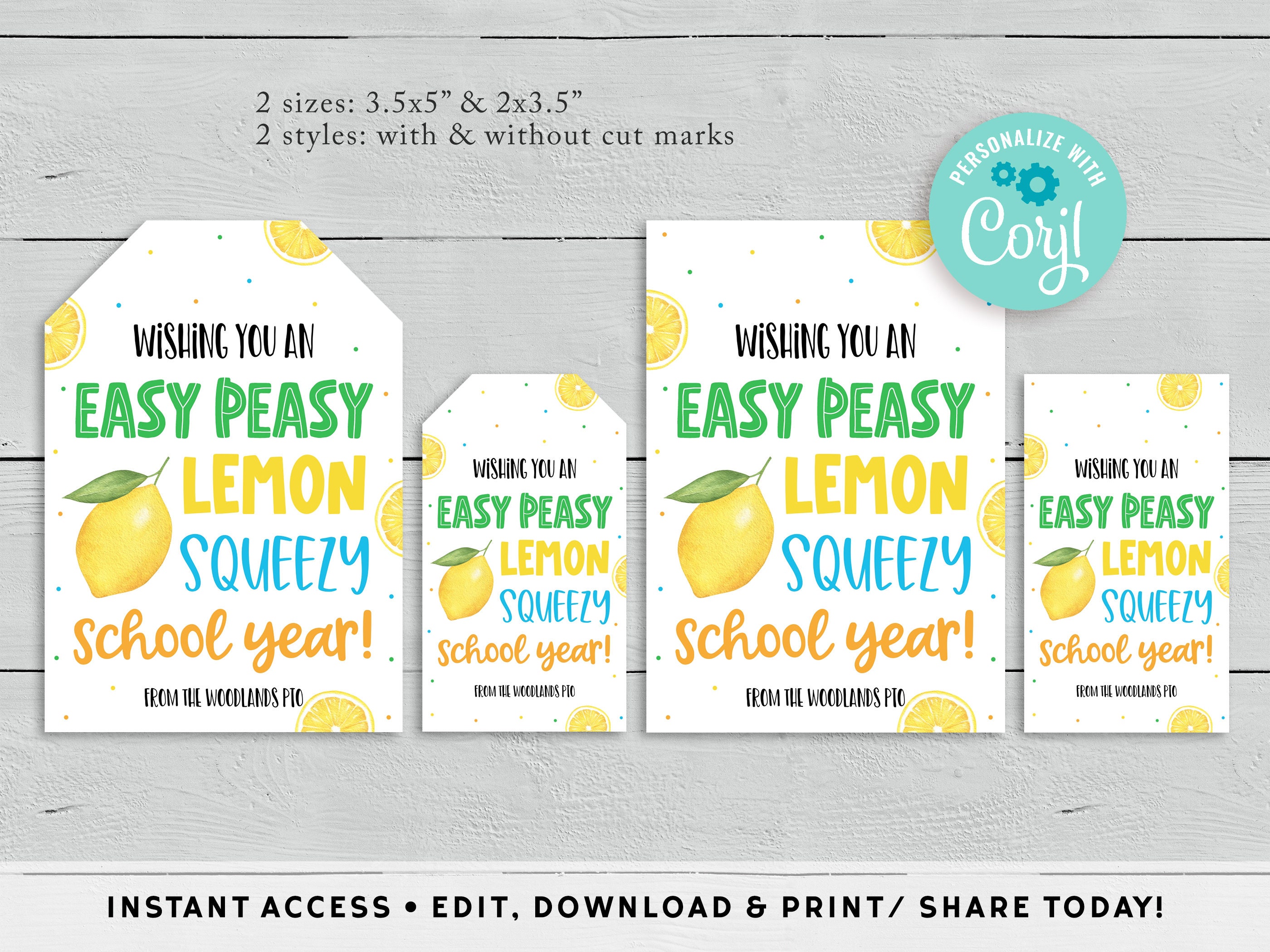 Easy Peasy Lemon Squeezy Gift Tag, Back to School Lemon Gift Label ...