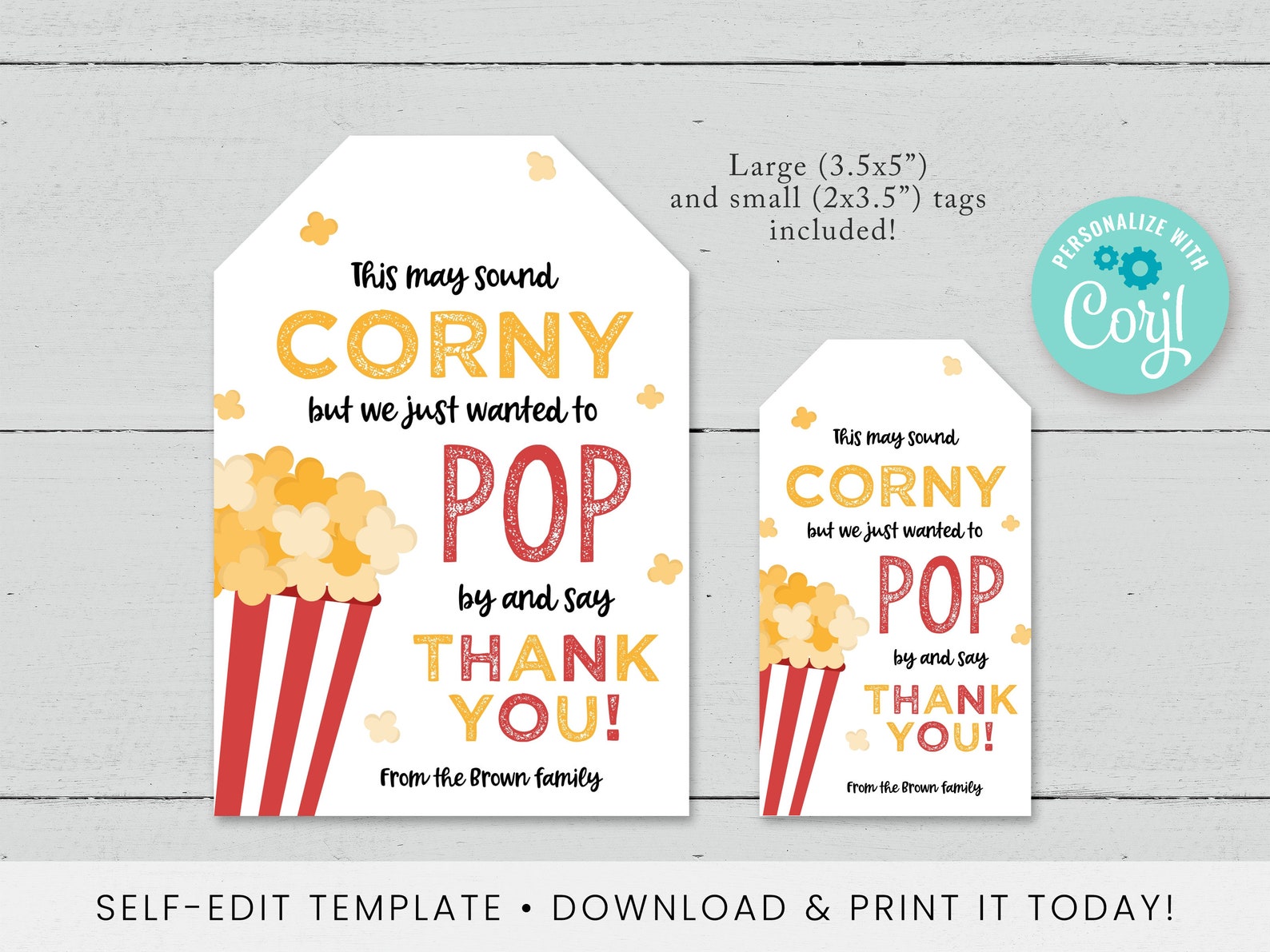 Editable Popcorn Thank You Gift Tag Printable Volunteer Staff - Etsy