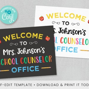 School Counselor Door Sign, Editable Child Psychologist Welcome Sign ...