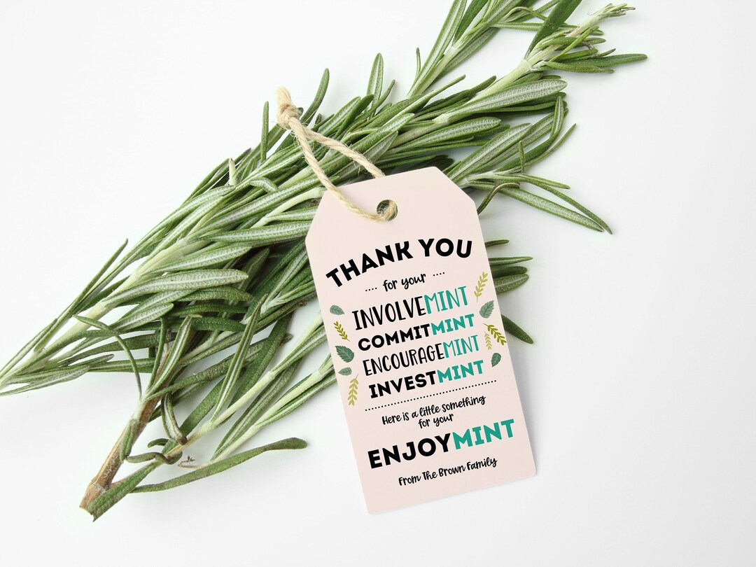 Volunteer Appreciation Gift Tags, Editable Mint Favor Tag, Thank You ...