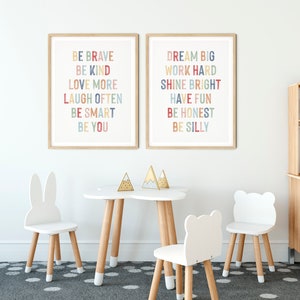 Dream Big Work Hard Nursery Prints Set of 2, Be Brave Be Kind ...
