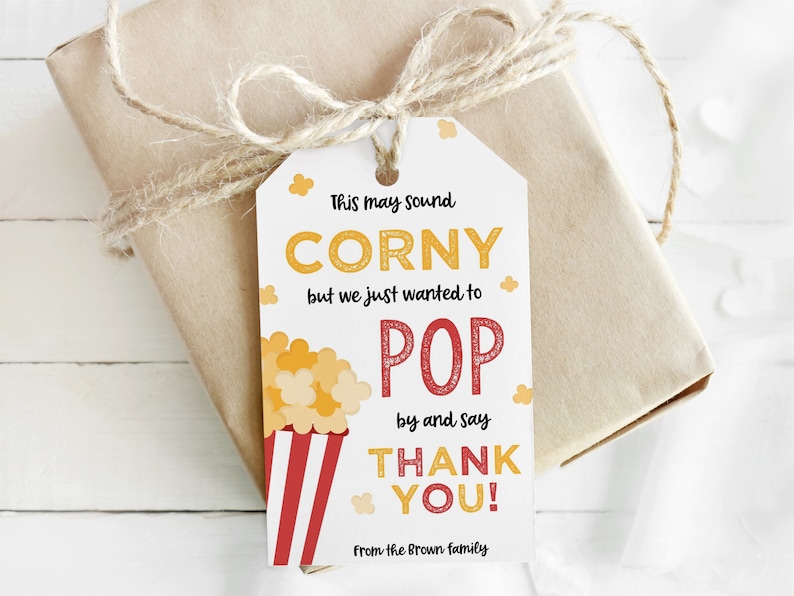Editable Popcorn Thank You Gift Tag Printable Volunteer Staff - Etsy