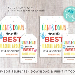 Editable Hands Down You're the Best Around Teacher Appreciation Gift ...