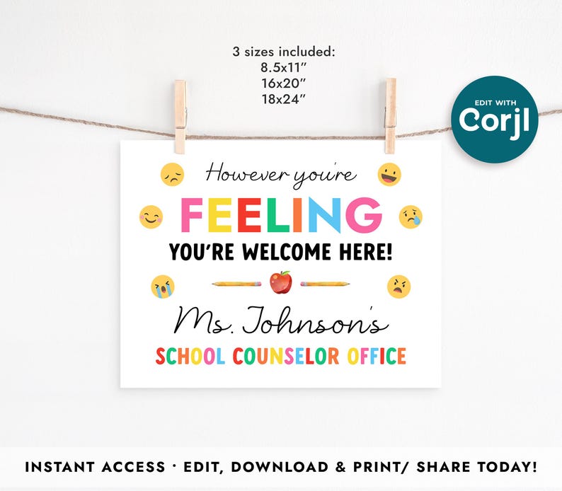 School Counselor Office Personalized Welcome Sign, Child Counselor Door ...