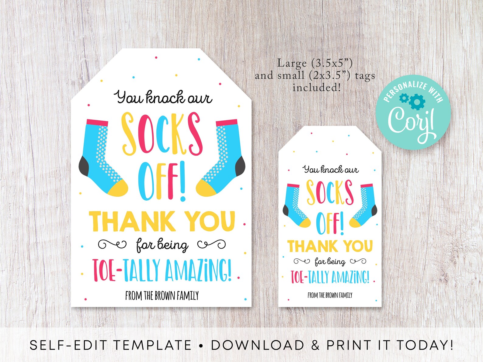 Socks Thank You Gift Tag Editable Appreciation Gift for | Etsy