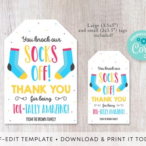Socks Thank You Gift Tag, Editable Appreciation Gift for Teacher Nurse ...