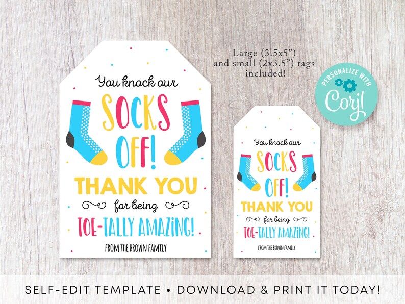 Socks Thank You Gift Tag Editable Appreciation Gift for - Etsy
