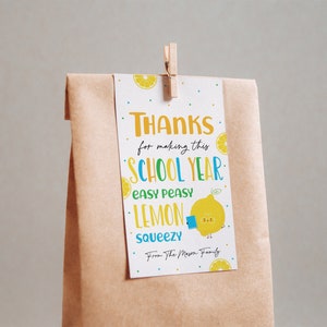 End of School Year Teacher Lemon Gift Tag, Easy Peasy Lemon Squeezy ...