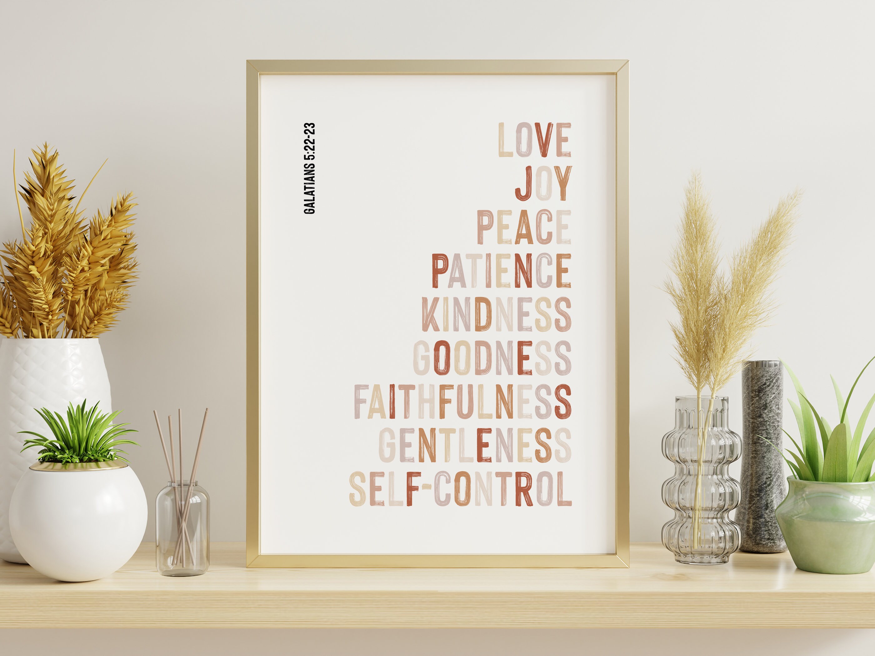 Fruit Of The Spirit Boho Wall Art Love Joy Peace Bible Verse | Etsy