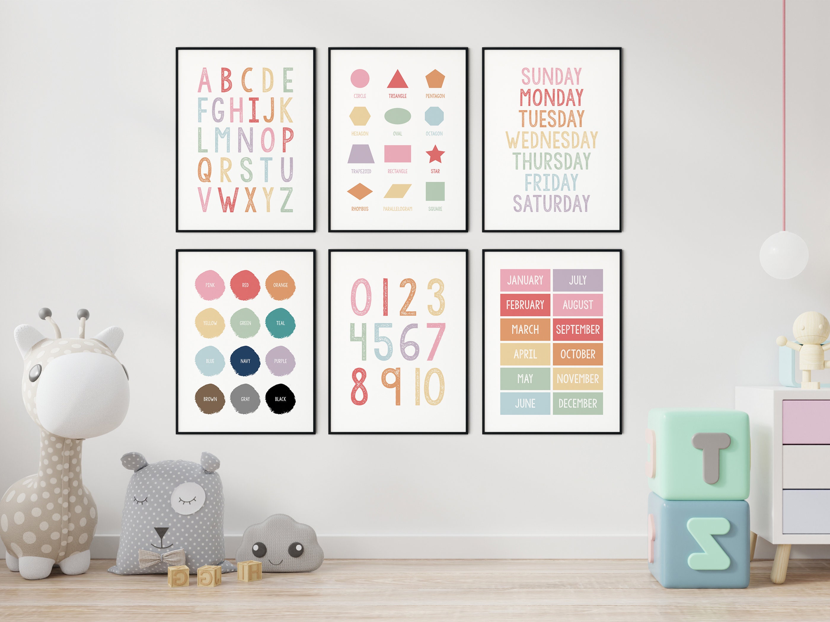 Rainbow Alphabet Print Colorful Classroom Decor Set Of 6 | Etsy