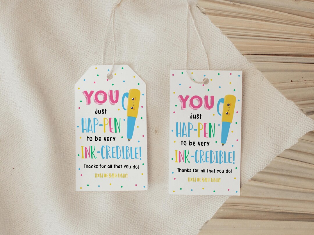 Pen Thank You Gift Tag, Editable Appreciation Gift for Teacher ...