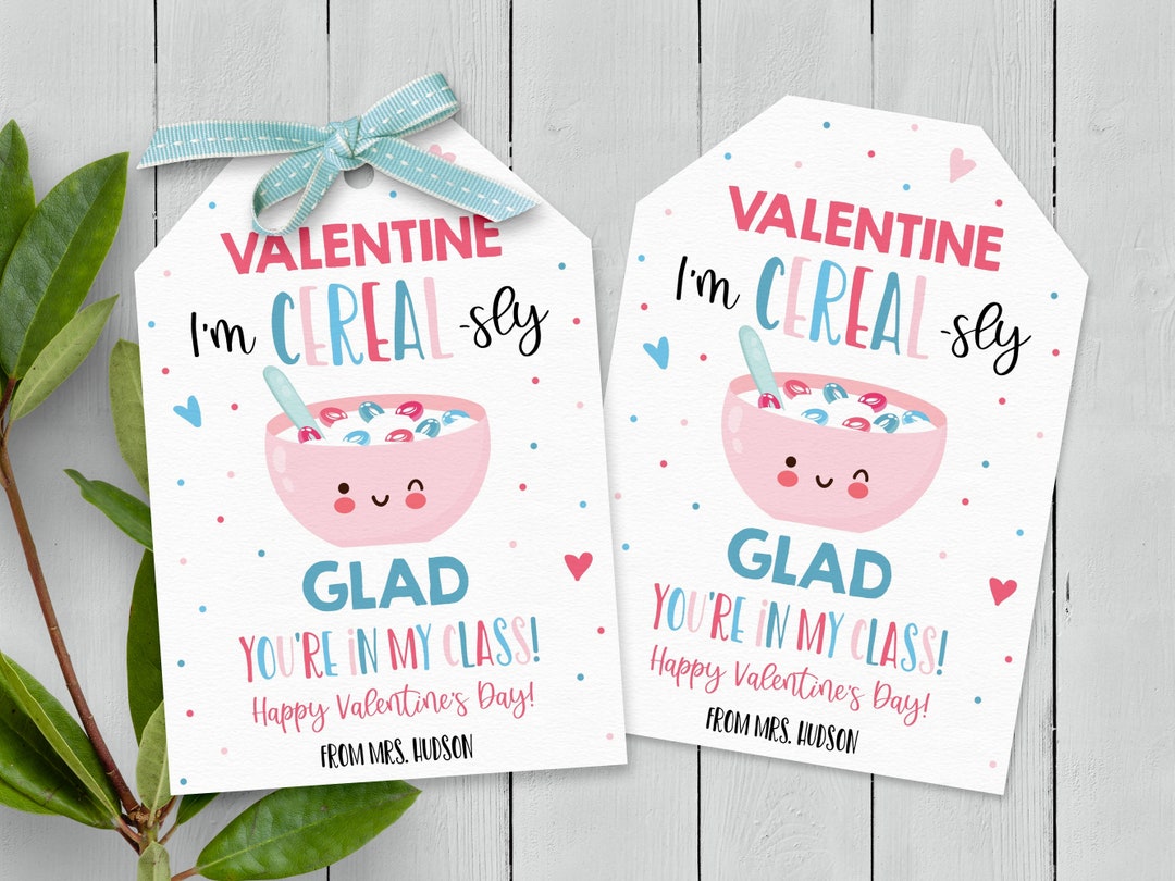 Valentine Cereal Gift Tag Editable I'm Cereal-sly Glad - Etsy