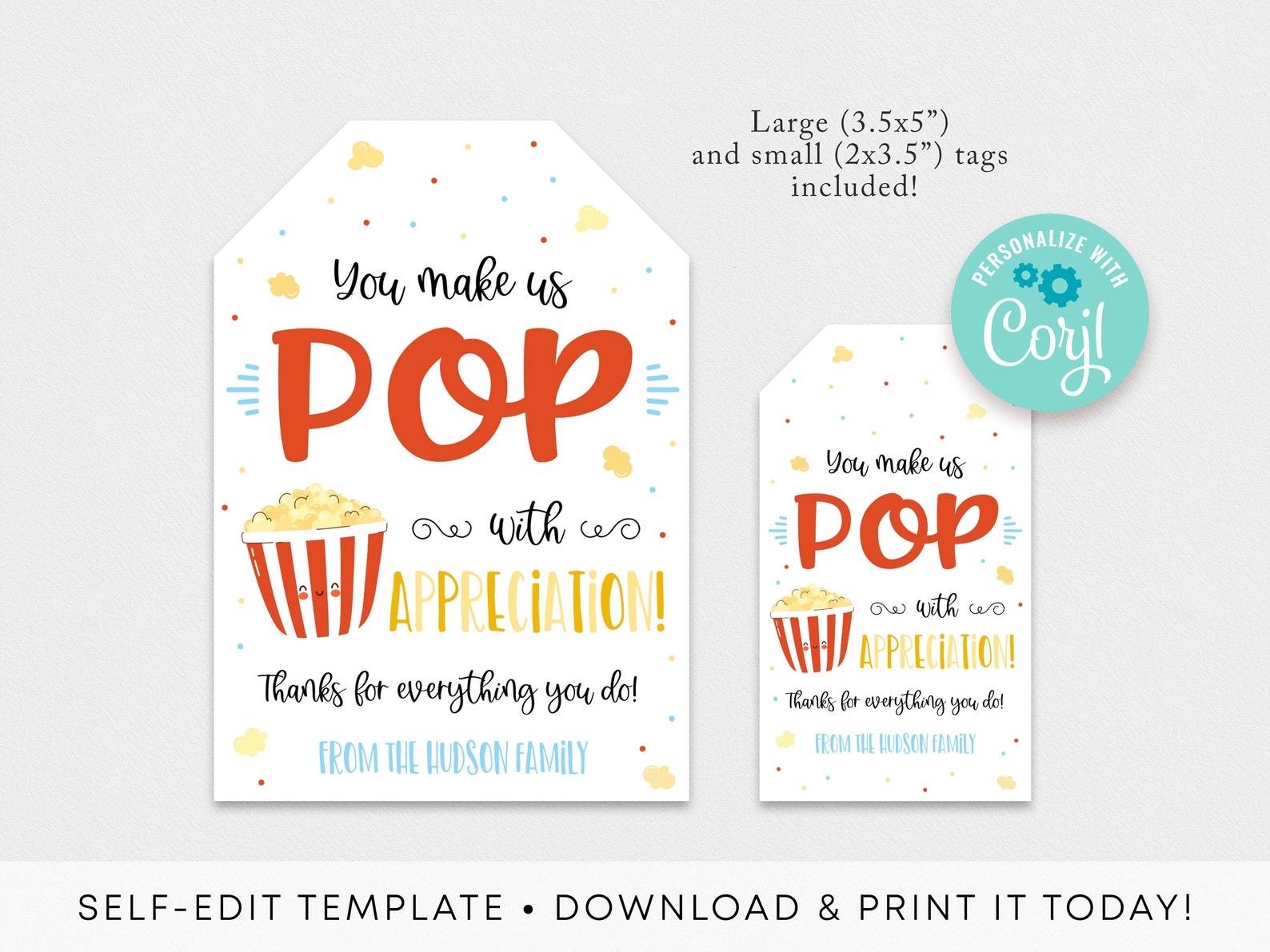Editable Popcorn Gift Tag Pop With Appreciation Thank You - Etsy