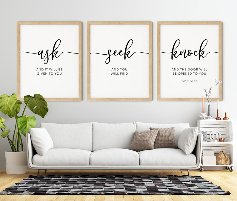 Ask Seek Knock Bible Verse Print Set of 3 Scripture Wall | Etsy