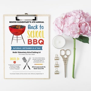 Back to School BBQ Flyer, PTO PTA School Fundraiser Poster Template ...