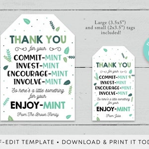 Mint Gift Tag Editable, Volunteer Appreciation Gift Tags, Mint Labels ...