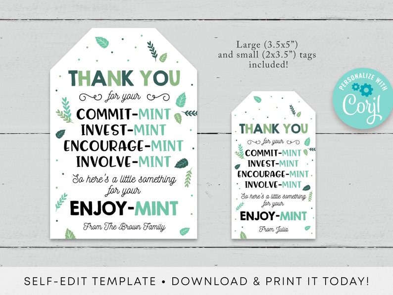 Mint Gift Tag Editable Volunteer Appreciation Gift Tags Mint - Etsy
