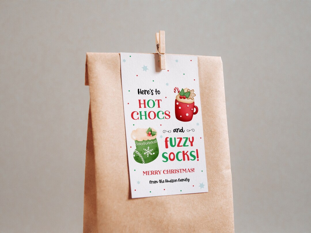 Christmas Socks Tag, Hot Chocolate Cocoa Gift Tag, Hot Chocs Fuzzy ...