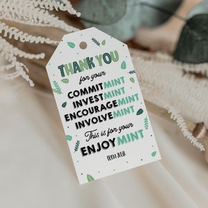 Mint Gift Tag Editable, Volunteer Appreciation Favor Tags, Mint Gum ...