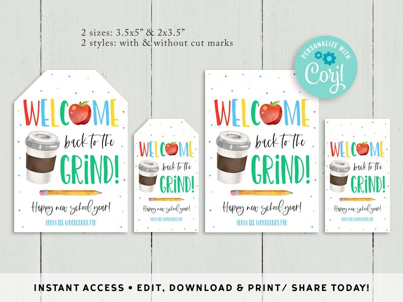 Welcome Back to the Grind Coffee Gift Tag, New School Year Gift for ...