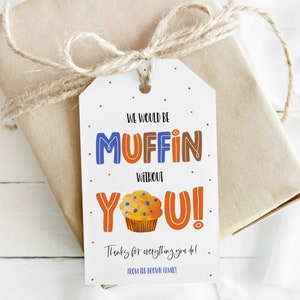 Editable Muffin Gift Tag, Muffin Without You Teacher Thank You Gift Tag ...