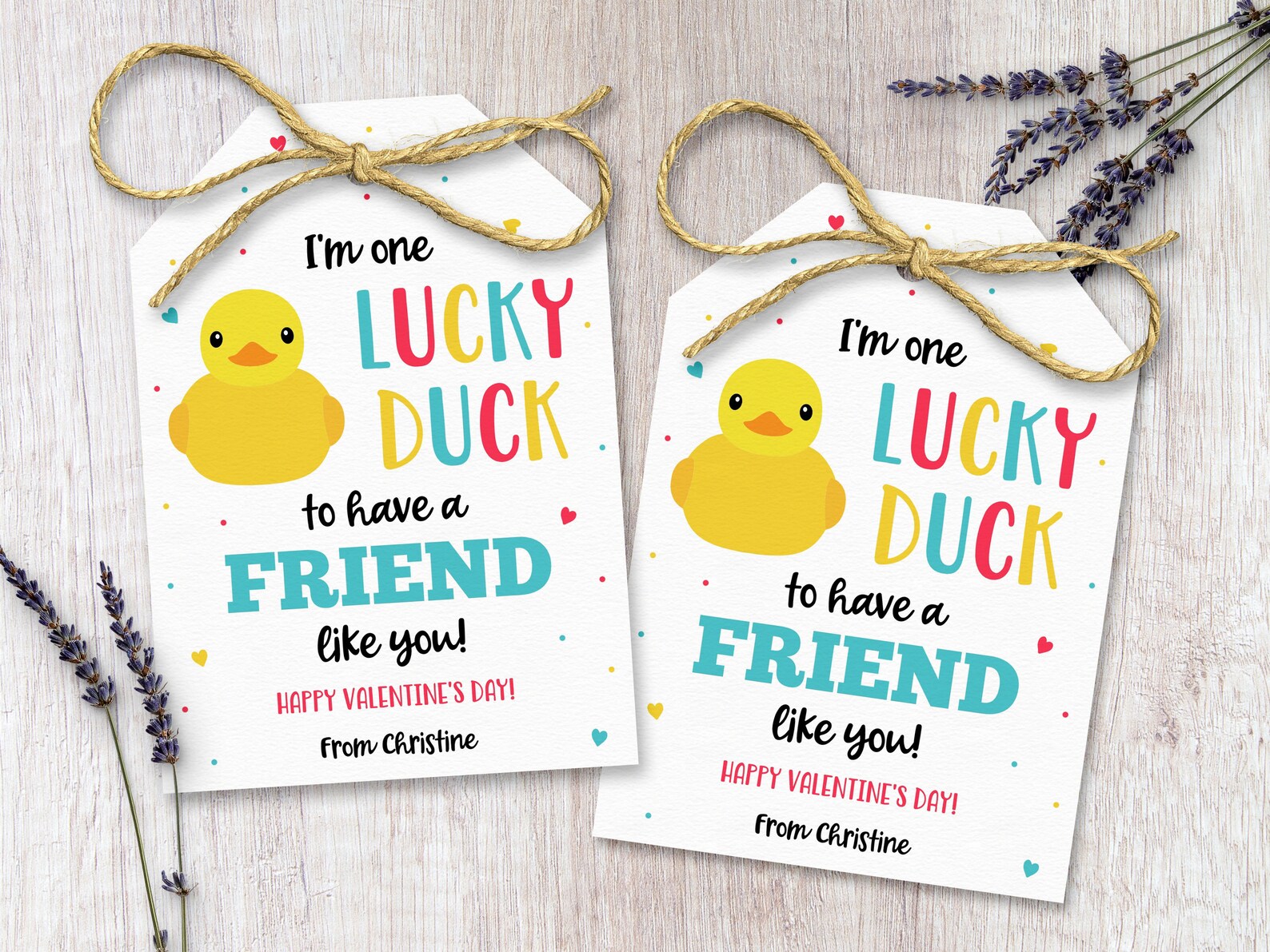 Rubber Duck Valentine Gift Tag Lucky Duck Kid Valentine's - Etsy