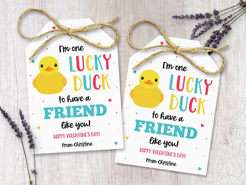 Rubber Duck Valentine Gift Tag Lucky Duck Kid Valentine's - Etsy
