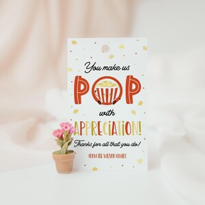 Editable Popcorn Gift Tag, Pop With Appreciation, Thank You Gift for ...