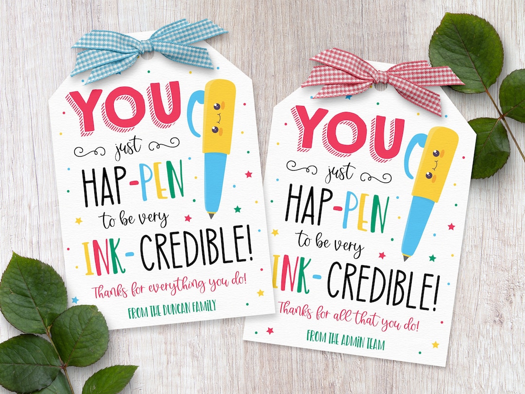 Pen Thank You Gift Tag, Editable Appreciation Gift for Teacher ...
