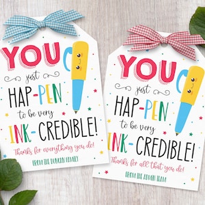 Pen Thank You Gift Tag Editable Appreciation Gift for Teacher - Etsy