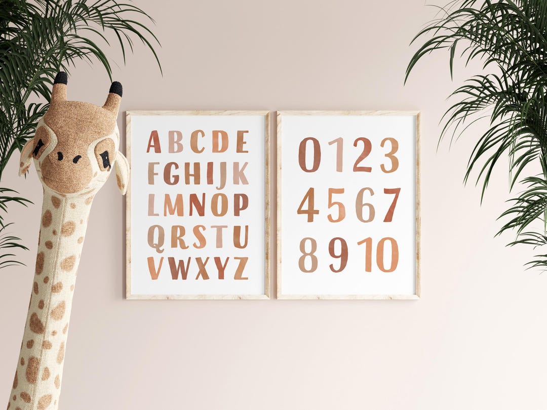 Pastel Alphabet Posters, Educational Wall Arts, Beige Brown Tone ...