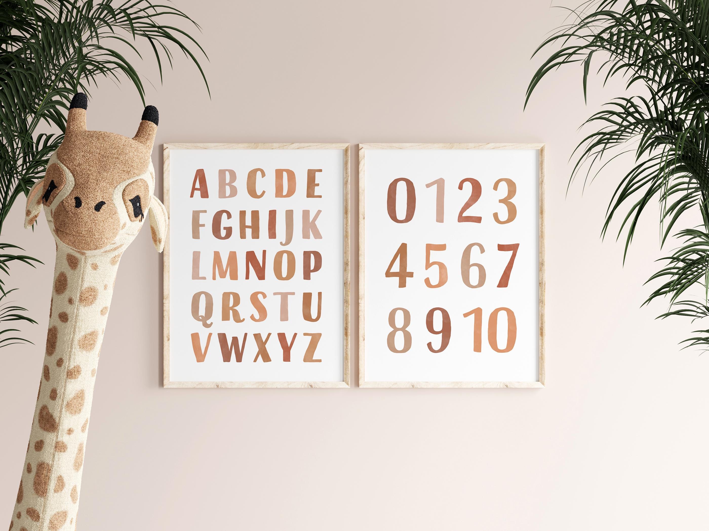 Pastel Alphabet Posters, Educational Wall Arts, Beige Brown Tone ...
