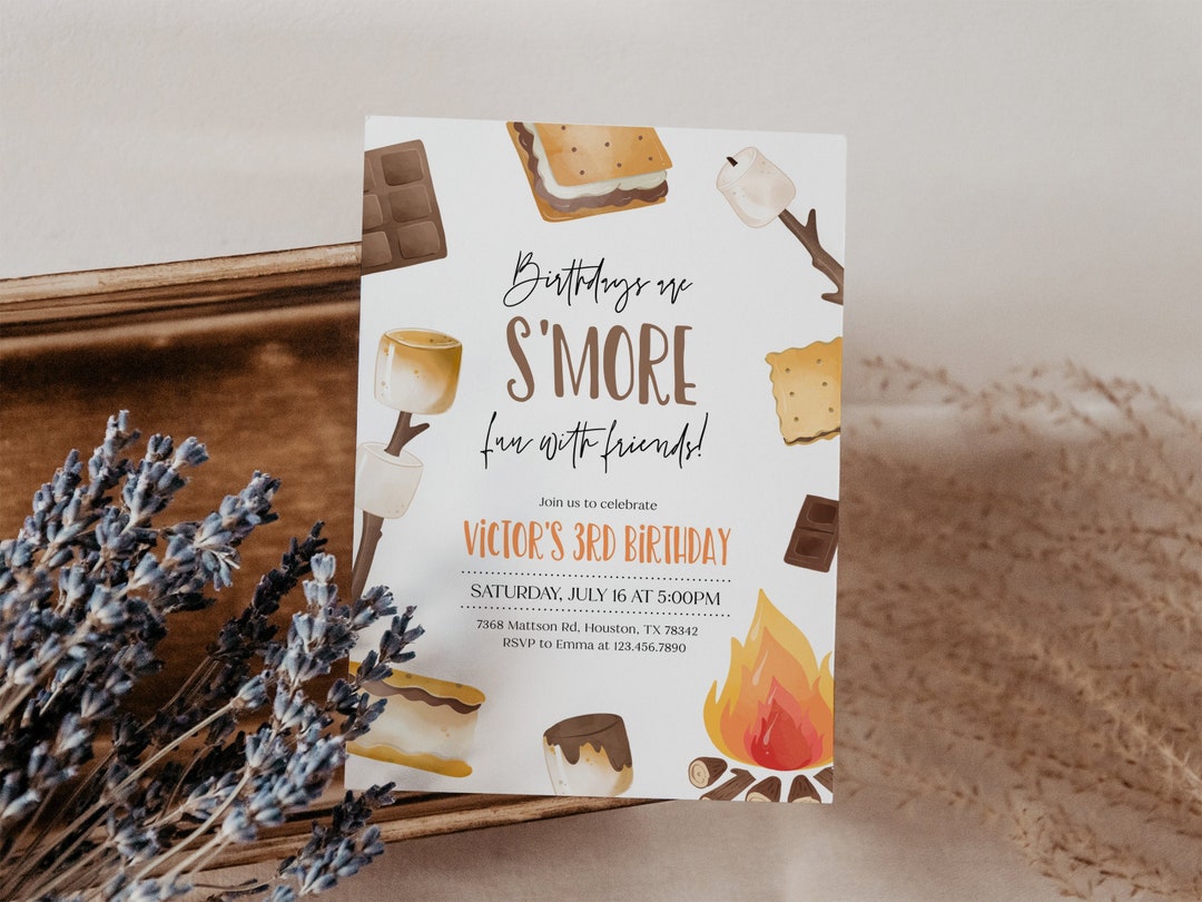 S'mores Birthday Invitation, Smore Fun With Friends Bonfire Party Invite, Kids Backyard Camping ...