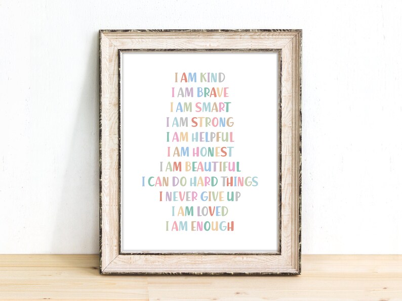 Affirmations Wall Art for Kids, I Am Kind I Am Smart, Rainbow Nursery ...